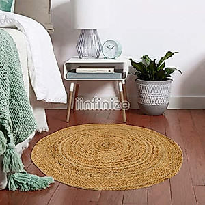 iinfinize Natural Jute Round Door Mat Home Décor Foot Mat Welcome Mat 24 Inch Jute Door Mat Living Room Foot Mat Hand Woven Jute Mat Hand Knotted Door Mat