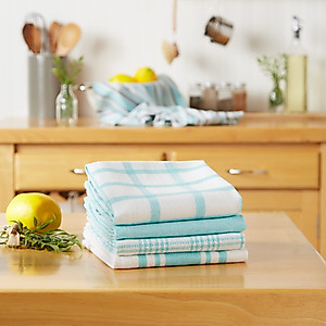 DII Assorted Woven, Kitchen Dishtowel Set, 18x28, Aqua, 5 Piece