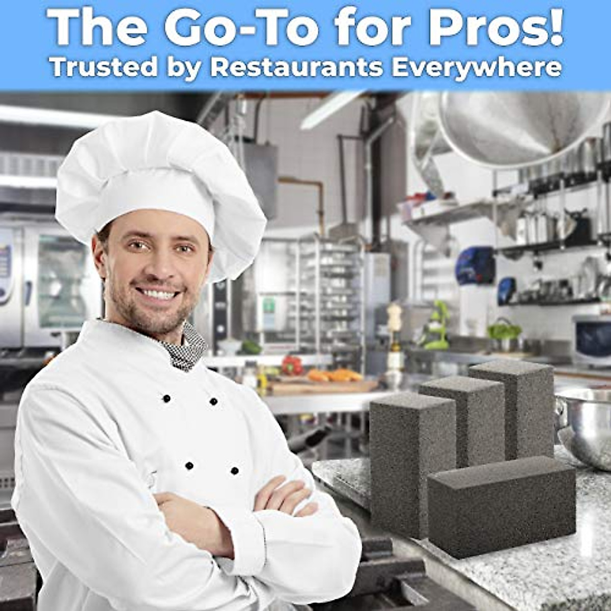 Non Toxic, Restaurant Grade Grill Cleaning Brick 4 Pk. Reusable, Non Scratch Pumice Stone Bricks for Smoker, Flat Top Grill, BBQ Grate, Flattop and Cast Iron. Best 4x4x8" Griddle Cleaner Tool Block.