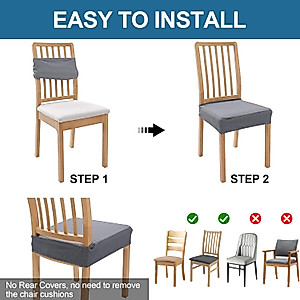 Smiry Waterproof Seat Covers for Dining Room Chairs Set of 2, Stretch Jacquard Removable Washable Chair Seat Slipcovers Protector, No Rear Covers, Grey