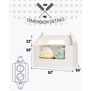 qiqee 100 Packs Cupcake Box Two Holder 6.5x3.6x3.5inch(2.2" Top) White 2 Cupcake Boxes With Window（100 Boxes+100 Inserts）