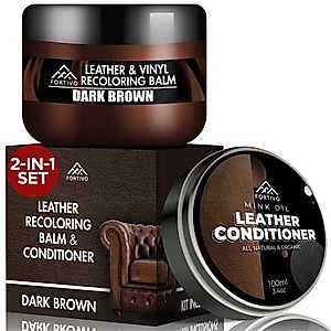 FORTIVO Leather Recoloring Balm - Mink Oil, Leather Repair Kit for Furniture, Dark Brown Leather Dye, Leather Repair Kit, Mink Oil Leather Balm, Leather Repair Kit for Couches, Mink Oil for Leather