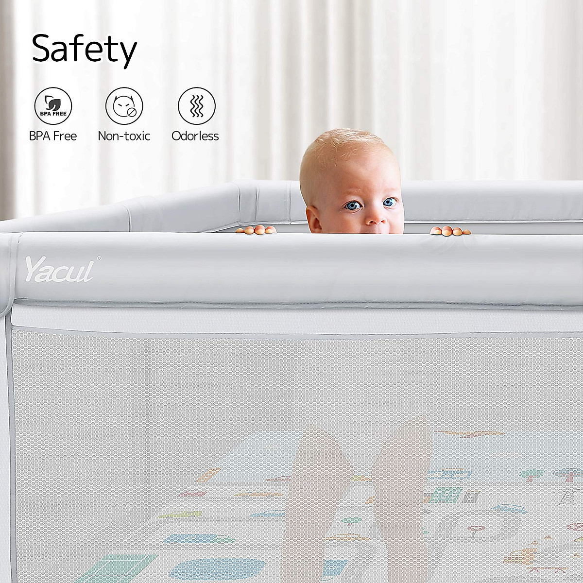 Baby Playpen with Mat, 79"x71" Extra Large Play Pens for Babies and Toddlers, Infants Playpen Gate Kids Safety Play Yard (Light Gray)