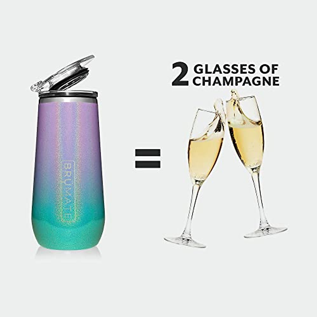 BrüMate 12oz Insulated Champagne Flute With Flip-Top Lid - Made With Vacuum Insulated Stainless Steel (Glitter Mermaid)