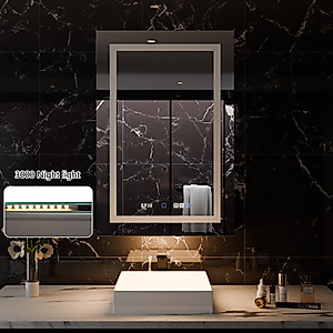 cieloshinerico Smart LED Medicine Cabinet with Mirror, 24W×36H Inch Bathroom Storage Medicine Cabinet, 3 Color Stepless Dimming & Anti-Fog, 10x Magnifier, Night Light, Right Hinge