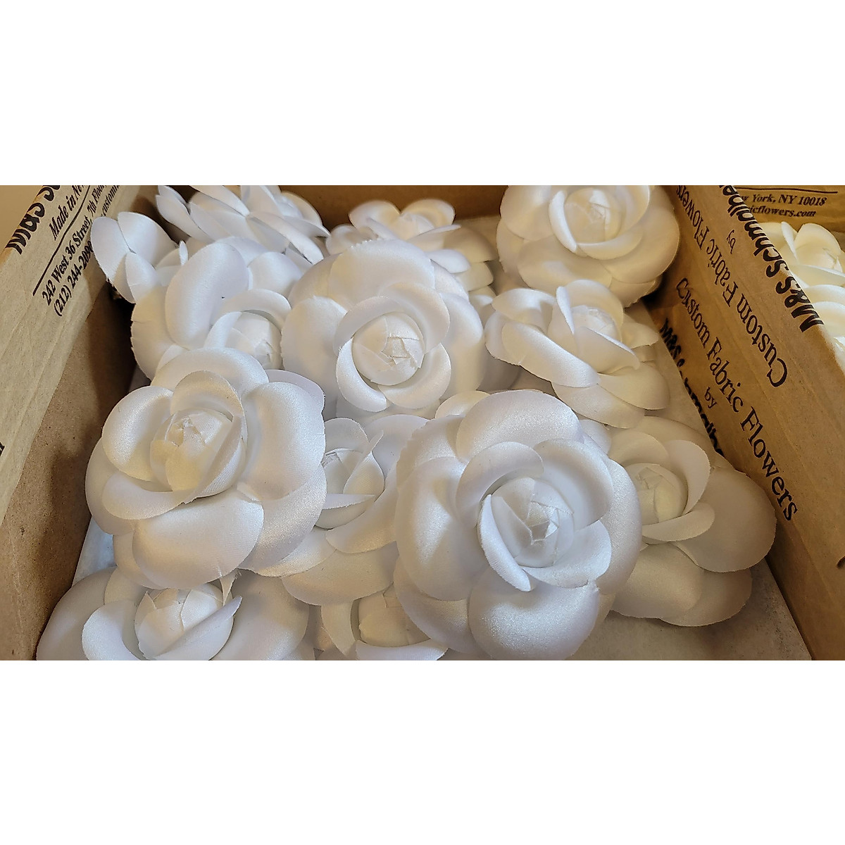 M&S Schmalberg Handmade White Camellia Brooch Pin - Elegant Silk Fabric Flower Accessory, American-Made in New York's Garment Center
