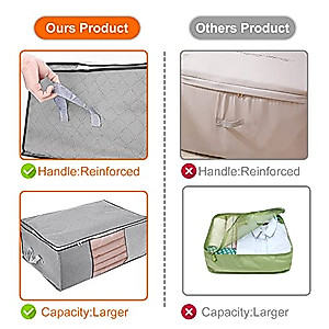 3 Pack Large Capacity Clothes Storage Bag Organizer with Reinforced Handle Thick Fabric for Comforters, Blankets, 105L, Grey