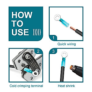 50 PCS Heat Shrink Wire Connectors, 16-14 AWG Ring Terminals Waterproof, 16-14 AWG #10 Wire Terminals Marine Automotive