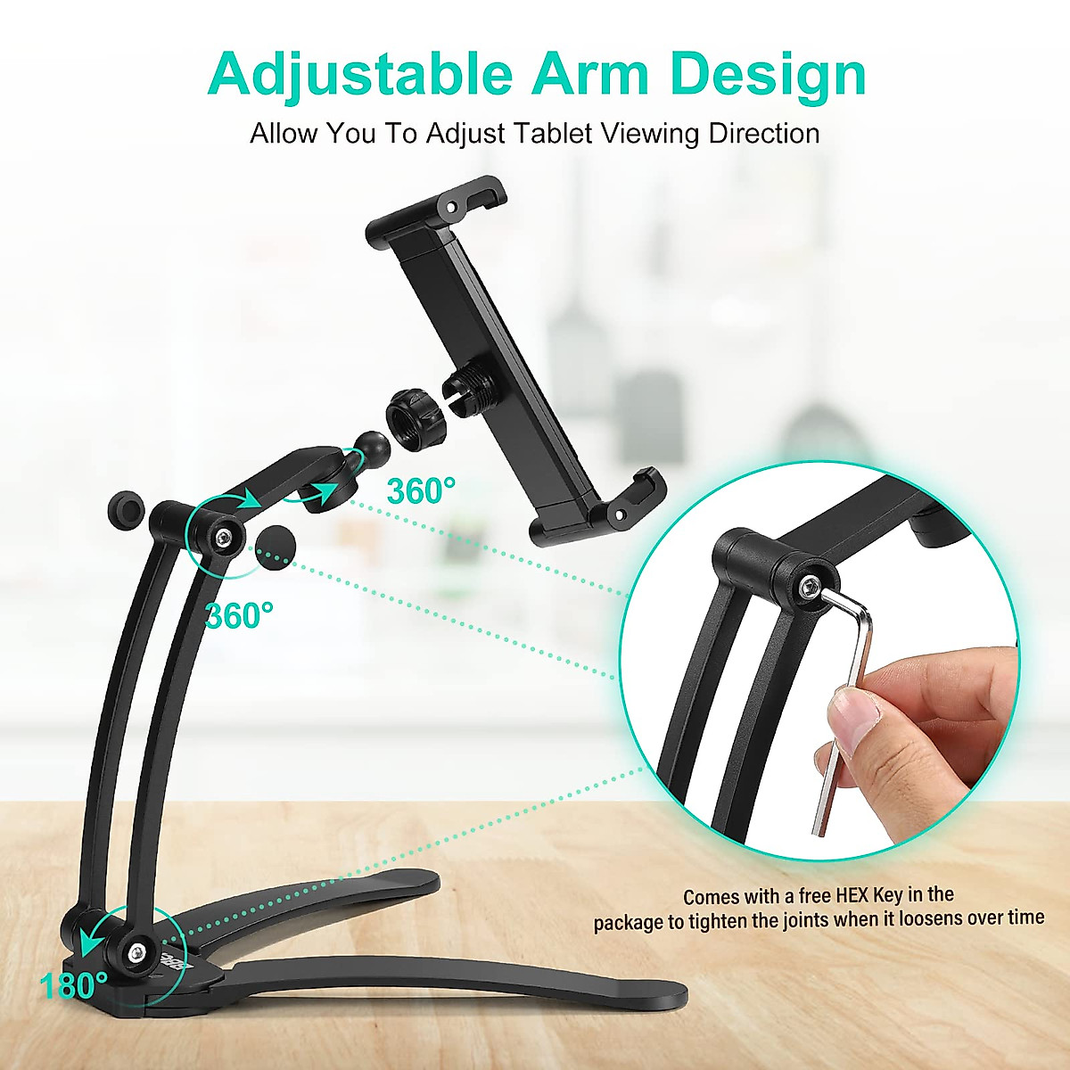 Bben iPad Wall Mount,360° Rotating Kitchen iPad Stand, iPad Under Cabinet Mount, Tablet Wall Mount for iPad Pro, Kitchen Tablet Holder for iPad Mini 5, iPad Air 4, Other 5-12” Devices, Black