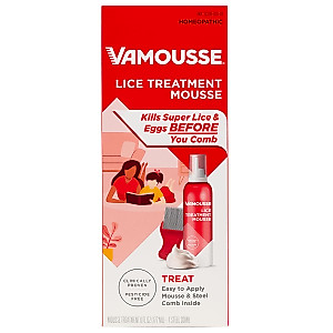 Vamousse Lice Treatment Mousse (6 fl oz), Clinically Proven to Kill Super Lice & Eggs, Easy to Apply & Rinse, Pesticide-Free & Non-Toxic, Includes Reusable Steel Comb