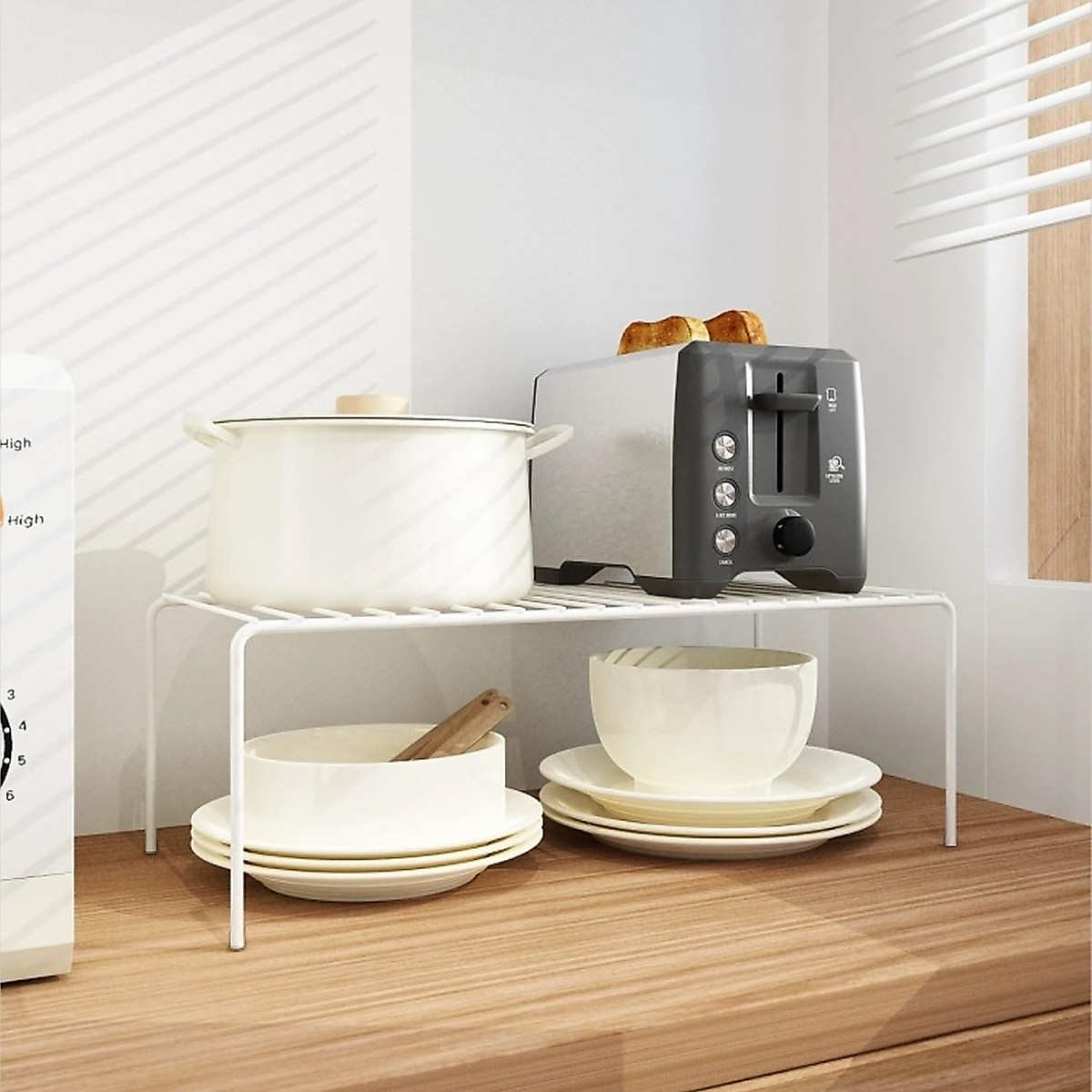 Redrubbit Large (15.7 x 9. 4 Inch) Cabinet Storage Shelf Rack, Rustproof Kitchen Counter and Cabinet Shelf, Storage Rack Organizer for Kitchen, Fridge, Cabinet, Bathroom, Set of 2