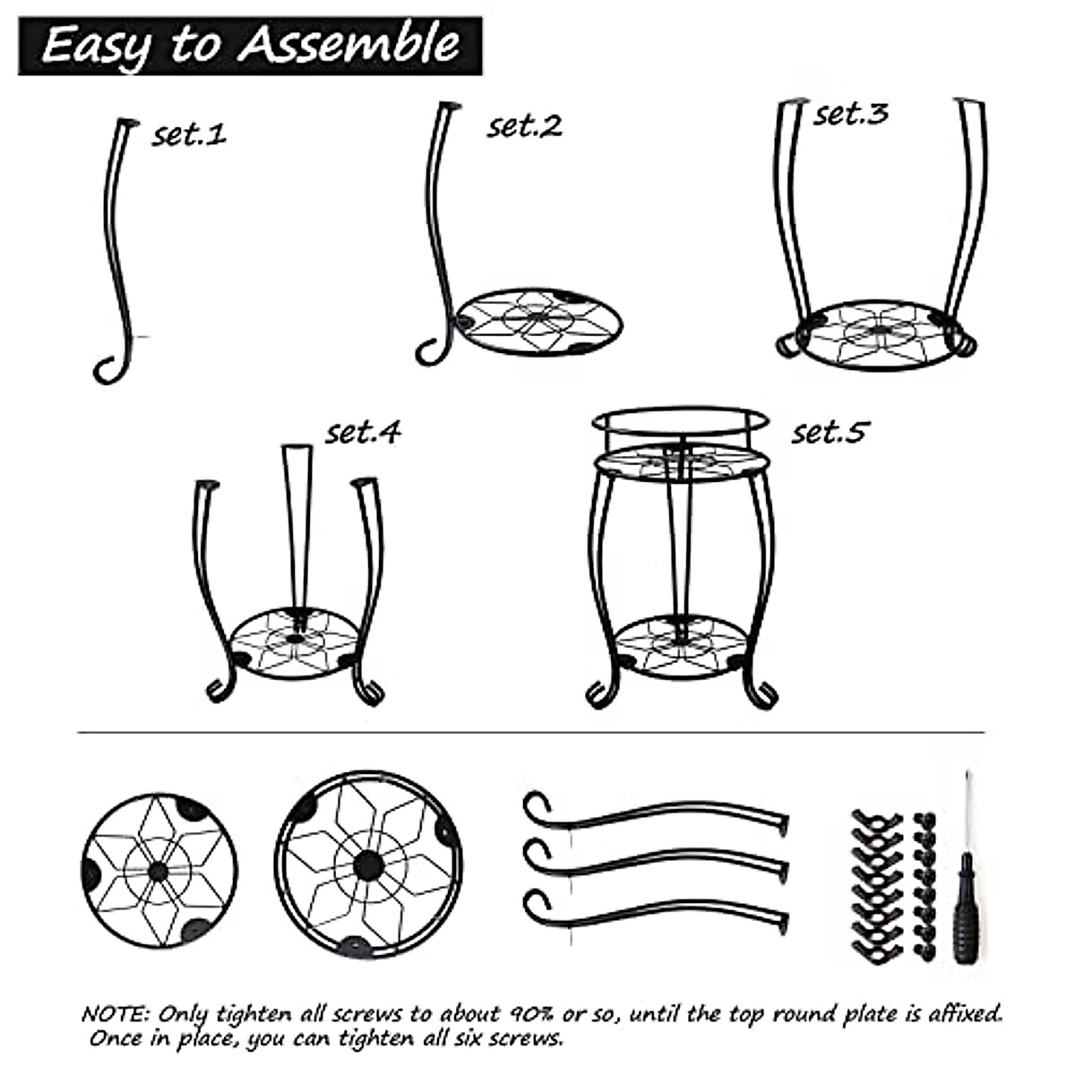 GUKJOB Plant Stand Indoor Outdoor, 2 Tier 19inch Tall Metal Plant Stand Rack, Multiple Iron Flower Pot Stand Holder Potted Plant Shelf for Patio Garden Room Balcony Corner Kitchen (Black, 19")