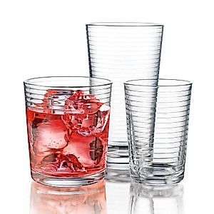 Glaver's Drinking Glasses 12 Piece Glass Set, 4-7 Oz. Highball Glasses, 4-13 Oz. Whiskey Rocks, And 4 7 Oz Juice Glasses. Ideal for Water, Juice, Cocktails, and Iced Tea. Dishwasher safe