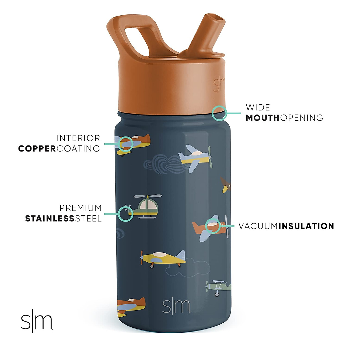 Simple Modern Kids Water Bottle with Straw Lid | Insulated Stainless Steel Reusable Tumbler for Toddlers, School | Summit Collection | 14oz, Wheels Up