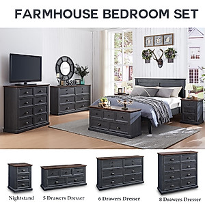 IFGET Farmhouse 8 Drawer Dresser for Bedroom, Tall Chest of Drawers, Chest of Drawers Organizer Storage, Wood Rustic Bedroom Dresser for Closet, Living Room, Hallway,Dark Grey