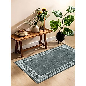 Lahome Modern Bordered Bathroom Rugs- 2x3 Entryway Rug Ultra-Thin Soft Small Rug Non-Slip Indoor Door Mat Stain Resistant Accent Carpet Washable Rugs for Bedroom Kitchen Laundry(2x3ft, Gray)