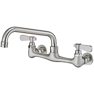 Homevacious Wall Mount Kitchen Faucet 8" Center Commercial Faucet,Brushed Nickel Two Handle Utility Sink Faucets,8 Inches 360 Degree Swivel Spout Brass Industrial Mixer Tap for Laundry Room Restaurant