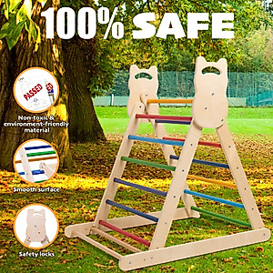 Ascism 5 in 1 Pikler Triangle Set - Montessori Climbing Set, Baby Climbing Toys Indoor Playground, Large Size Adjustable Climbing Slope Wooden Toddler Climbing Set Suitable for Children Aged 0-8