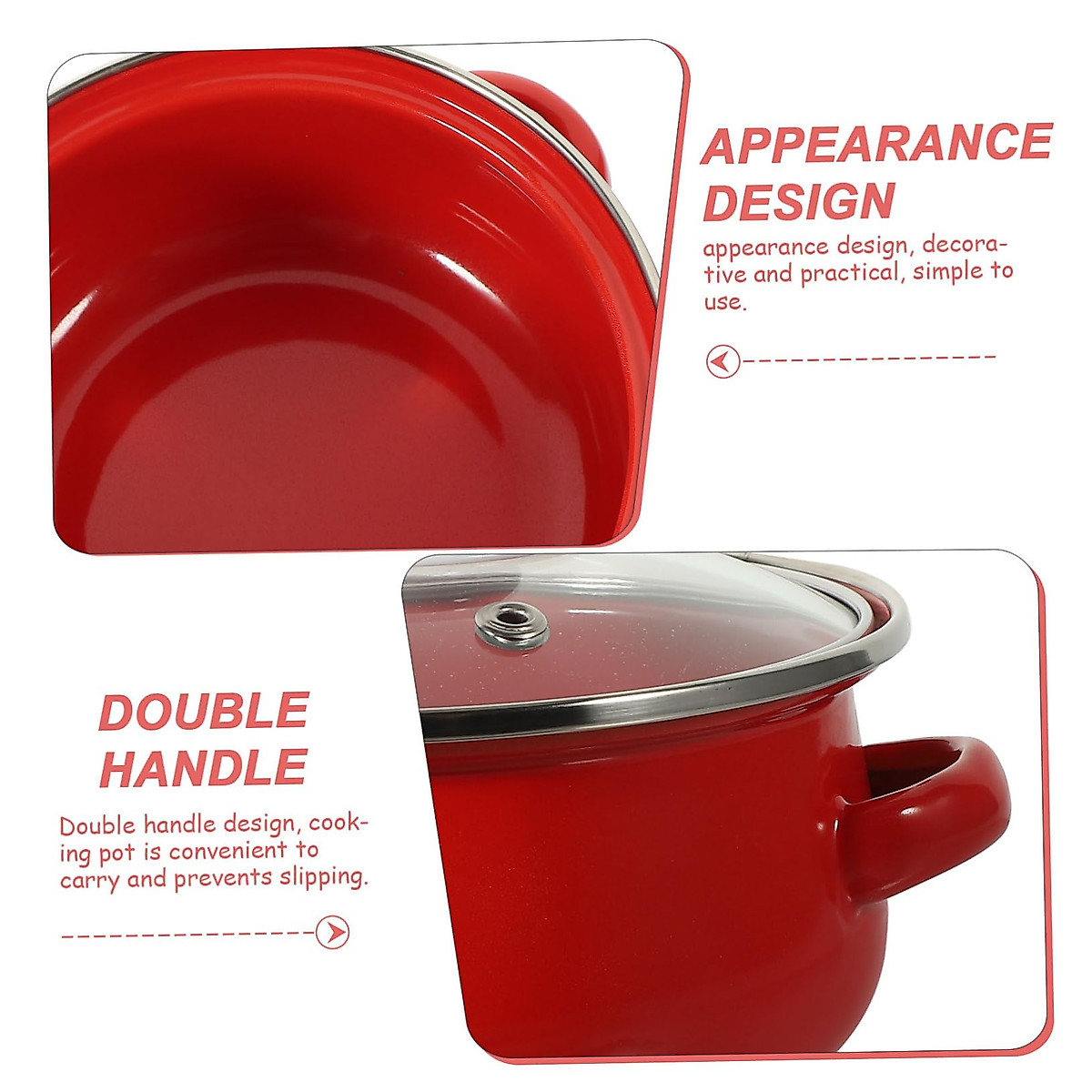 SHOWERORO 3pcs Enamel Pot Enamel Stockpot with Lid Soup Pot with Lid Small Pots for Cooking Quart Stock Noodle Pot Milk Pot Cookware Kitchen Pots With Cover Red Instant Noodle Pot