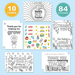 Gooji 4x6 Kids Teacher Appreciation Cards Teacher Thank You Cards with Stickers for Coloring and Fun DIY Project School Classroom Gift Elementary Kindergarten Preschool 10 Pack