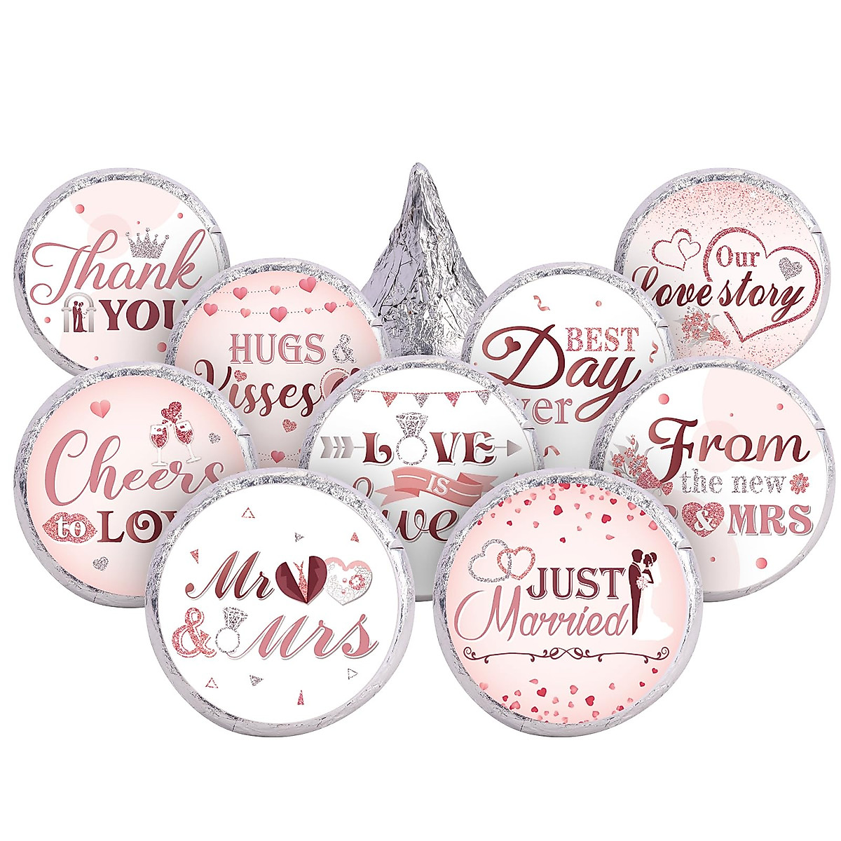 Crtiin 504 Pieces Round Wedding Stickers Pink Wedding Candy Stickers Labels Wedding Chocolate Drop Kisses Sticker Bulk for Envelope Gift Wrapping Mini Decor Bridal Shower Party Supplies