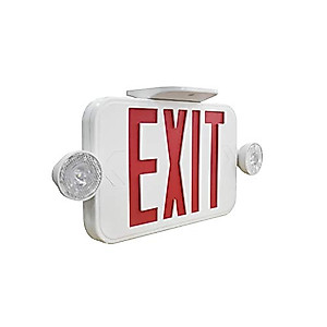 LIT-PaTH LED Combo Emergency EXIT Sign with 2 Adjustable Head Lights and Back Up Batteries- US Standard Red Letter Emergency Exit Lighting, UL 924 and CEC Qualified, 120-277 Voltage, 1-Pack