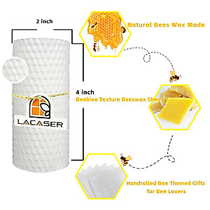 Lacaser Beeswax Pillar Candles Set of 2, 2"x4" Honey Candles, Unscented & Dripless & Smokeless, 7 Hours Burn Time Each, White