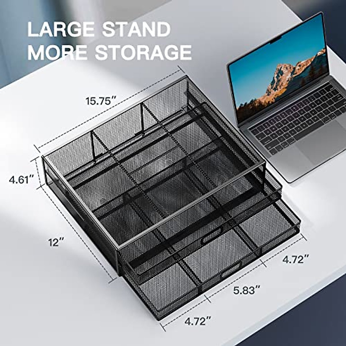 Monitor Stand with Drawer, Monitor Stand, Monitor Riser Mesh Metal, Desk Organizer, Monitor Stand with Storage, Desktop Computer Stand for PC, Laptop, Printer - HUANUO