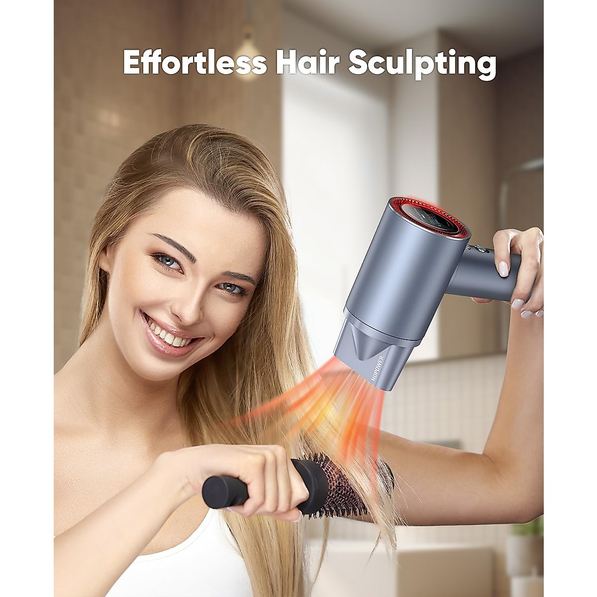 High Speed Hair Dryer with Ionic，110,000 RPM，3 Temper，LED Display，Auto Presets，No Heat Damage，50 DB Low Noise for Children，Home，Travel