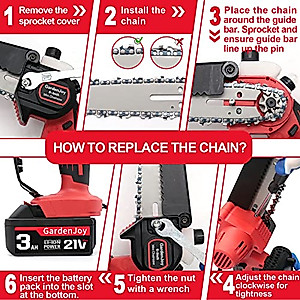 Mini Chainsaw 6-Inch Battery Powered - GardenJoy Cordless Power Handheld Chainsaw with 2 Batteries and Fast Charger, 21V Portable Small Electric Chain Saws for Tree Trimming Wood Cutting