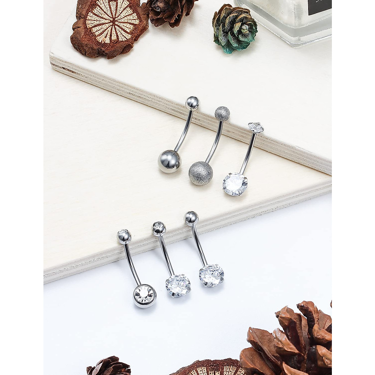 14G Belly Button Rings Belly Rings for Women Men Stainless Steel CZ Belly Piercing Jewelry Surgical Steel Clicker Belly Button rings Curved Navel Ring Barbell Body Jewelry Piercing Silver 14mm 6Pcs