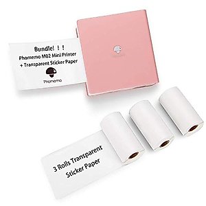 Phomemo M02 Mini Thermal Printer- Bluetooth Thermal Photo Printer with 3 Rolls Transparent Sticker Paper, Compatible with iOS + Android for Plan Journal, Study Notes, Art Creation, Work, Gift