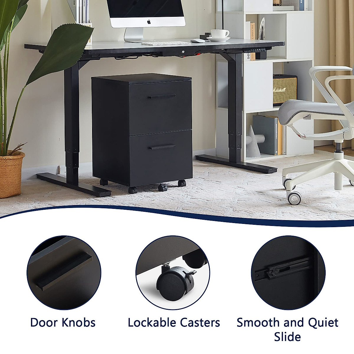 VICLLAX 2 Drawer Mobile Filing Cabinet, Vertical File Cabinet for Legal/Letter/A4 Files, Assembled Needed, Black