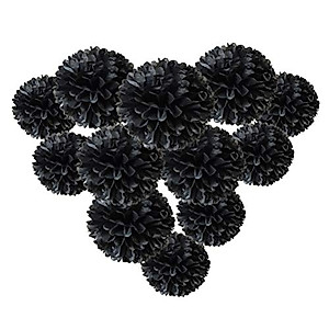 MOWO Black Paper Flower Tissue Pom Poms Party Supplies (Black,12pc)