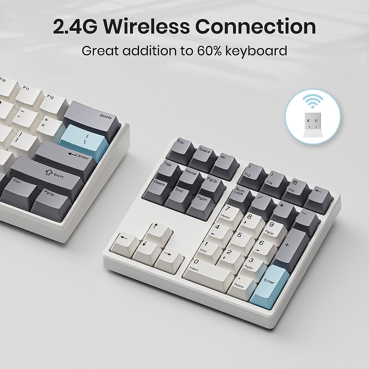 Kisnt Wireless Number Pad, 34 Key 2.4GHz Rechargeable Mechanical Numpad,Gateron Red Switches Hot Swappable Numeric Keypad with PBT Keycaps for Laptop, Mac, PC Desktop