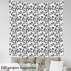 Cherry Blossom Fabric by The Yard, Japanese Style Upholstery Fabric for Chairs Sofa, Sakura Floral Themed Waterproof Fabric, Abstract Flower Material by The Yard, Black White, 10 Yards