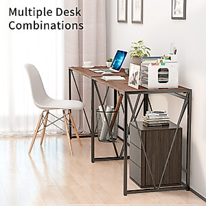NOBLEWELL 39 inch Grained Brown Folding Computer Desk Table for Home Office