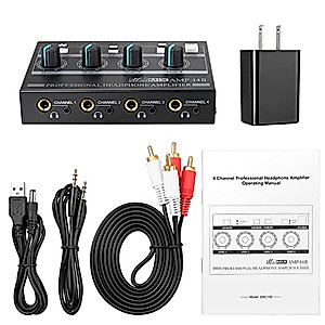 Headphone Amplifier, YGiTK 4 Channels Mono/Stereo Metal Stereo Headphone Amps-4x Quarter Inch and 8X Quarter Inch TRS Headphones Output and 1/4" & 1/8"& AV Audio Input(Including Audio Cable)