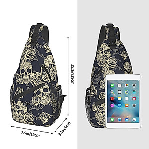YANGDADA Skull and Roses Sling Bag for Women Men Crossbody Bags Travel Hiking Lightweight Daypack Shoulder Backpack for Cycling Fitness