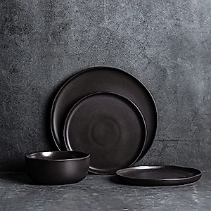 AmorArc Stoneware Cereal Bowls for Kitchen, 28oz Large Ceramic Soup Bowls Set of 4 for Meal, Chip-Resistant Kitchen Bowls with Wavy Rim, Reactive Glaze-Matte Black