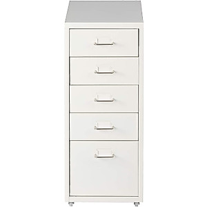 Vilobos 5 Drawer Chest, Vertical Storage File Cabinet on Wheels for Home Office Metal (Creamy-White)