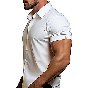 ATFORNA Dress Shirts for Men Cotton Slim Fit Stretch Button Down Shirts Business Causal Blouses White