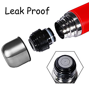 Pure Red Stainless Steel Water Bottle Leak-Proof, Double Walled Vacuum Insulated Flask Thermos Cup Travel Mug 17 OZ