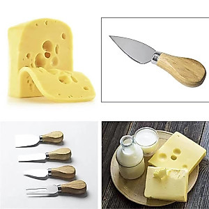 Cheese Slicer Stainless Steel Butter Cutter Cheese Cutter with Precision Scale Plate for Accurate Cuts with Four Replacement Cords and Knife and Fork Set of Four for Cheesecake Butter Sausage