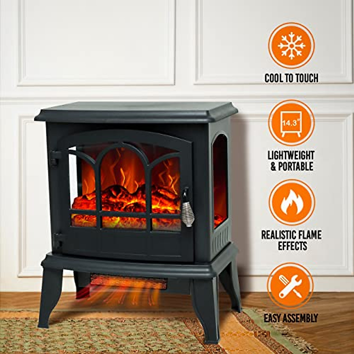 C-Hopetree 20 inch tall Portable Electric Wood Stove Fireplace with Flame Effect, Freestanding Indoor Space Heater