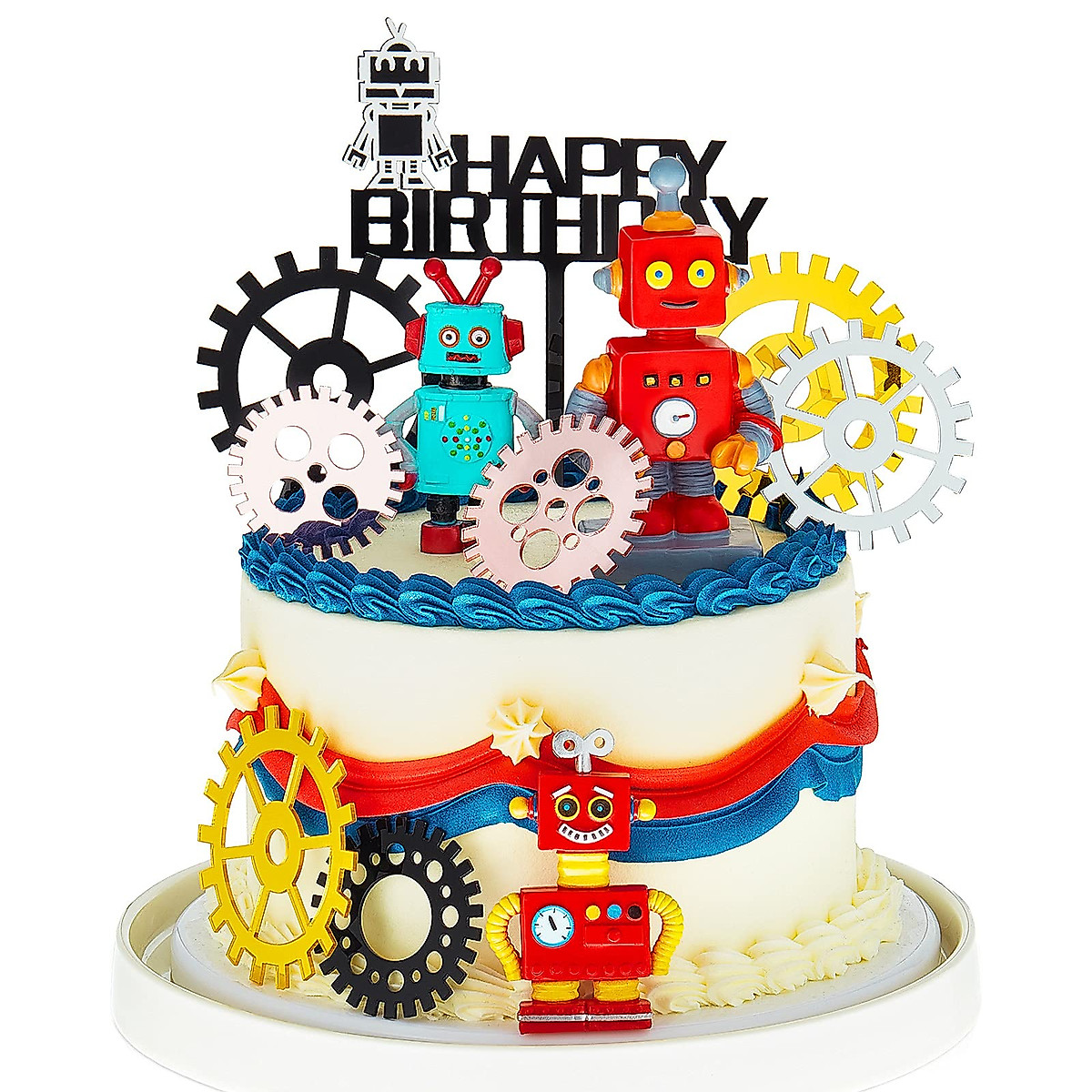 11 Pieces Robot Cake Toppers for Boys Robot Birthday Cake Topper Gear Happy Birthday Robot Cake Cupcake Decorations Robot Themed Party Decorations Robot Figurine for Robot Birthday Party Supplies