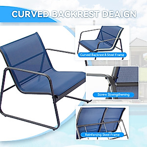 PAIQIAN 4 Piece Patio Outdoor Furniture Set with Strong Powder Coated Metal Frame One Love Seat, Two Single Chairs and one Table for Porch, Balcony, Backyad, Patio Conversation Set (Navy Blue)