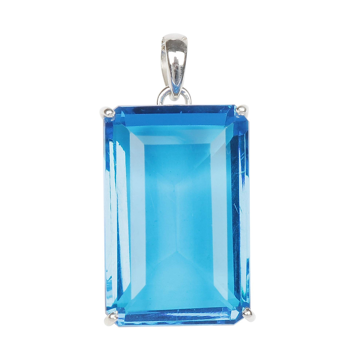GEMHUB 105 Carat Blue Topaz Gemstone Pendant Without Chain 925 Sterling Silver Emerald Shape Topaz Pendant Without Chain