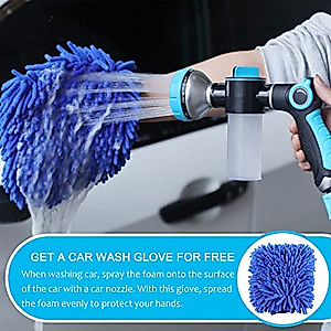 V.C.Formark Garden Hose Nozzle, 8 Spray Pattern Car Wash Nozzle, Ideal for Watering Plants, Lawn, Patio, Cleaning, Showering Pet - Upgrade Thumb Control Design (Blue)