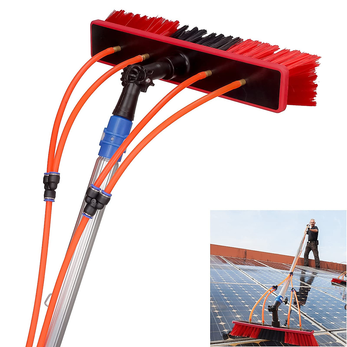 Solar Panel Cleaning Brush, 26 FT Adjustable Water Fed Pole Cleaning Kit, Solar Panel Cleaning Pole and Outdoor Window Washing Equipment